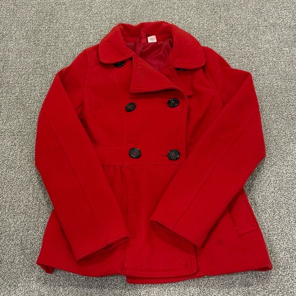 H&M | Jackets & Coats | Vibrant Red Pea Coat With Classic Lapels | Poshmark
